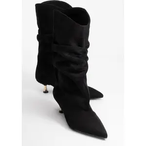 PROLOGUE SHOES Stein Pointed-toe Boots - Black Suede Faux Leather
