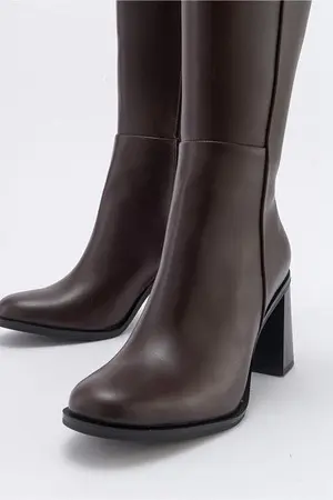 PROLOGUE SHOES Maranta Heeled Knee High Boots - Brown Faux Leather