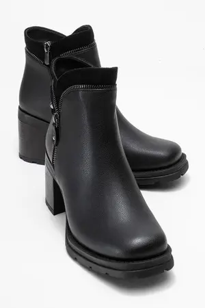 PROLOGUE SHOES Parly Zip-block Heel Boots - Black Faux Leather