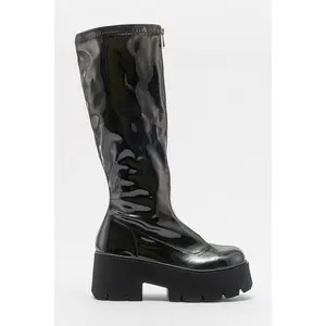 PROLOGUE SHOES Amaronte Chunky Zip-up Boots - Black Patent Faux Leather