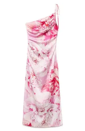 Mango Floral Print One-shoulder Dress