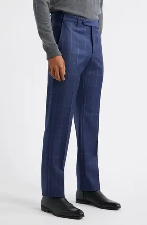 Zanella Devon Flat-front Windowpane Wool Trousers - Blue