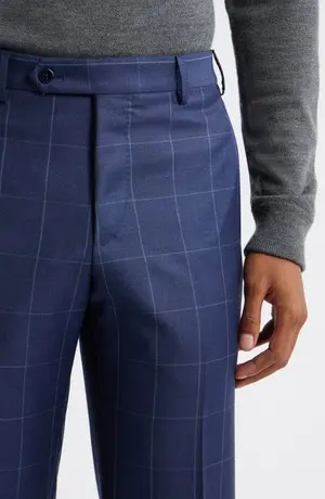 Zanella Devon Flat-front Windowpane Wool Trousers - Blue