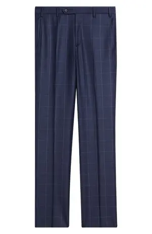 Zanella Devon Flat-front Windowpane Wool Trousers - Blue