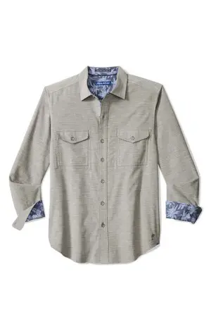 Tommy Bahama Coastline Cord Heather Bay Cotton Corduroy Button-up Shirt - Light Grey Heather