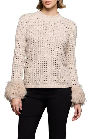 NIC+ZOE Pointelle Sweater With Feathered Cuffs