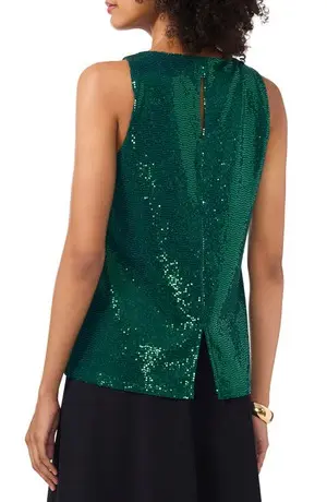 Vince Camuto Sequin Sleeveless Top - Arresting Emerald