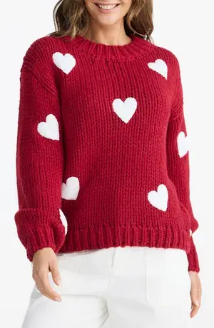 BRAVE+TRUE Heart On My Sleeve Sweater - Cherry W Off White