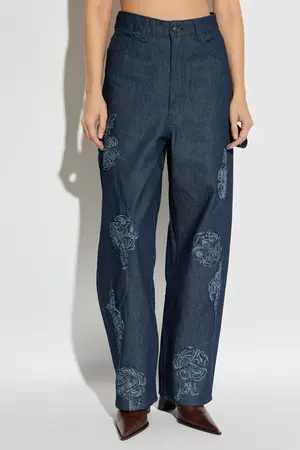 ROTATE BY BIRGER CHRISTENSEN Jeans With Embroidered Floral Appliqués