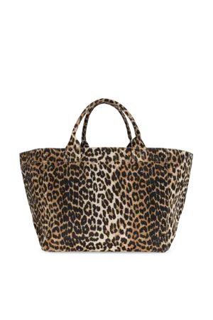 GANNI Animal Print Shopper Bag - Beige