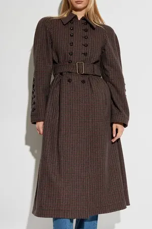 Chloé Plaid Patterned Belted Coat - Brown
