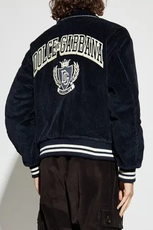 Dolce & Gabbana Corduroy Bomber Jacket With Embroidered Logo