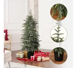 LUXEN HOME Luxenhome 4ft Artificial Green Branches Xmas Fi R Tree Potted - One-color