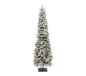 LUXEN HOME Luxenhome 7ft Pre-lit Flocked Pencil Artificial Xmas Tree - One-color