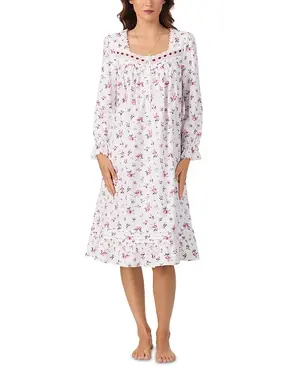 Eileen West Long Sleeve Cotton Flannel Waltz Nightgown - Floral Print