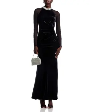 Eliza J Necklace Collar Illusion Sleeve Velvet Gown