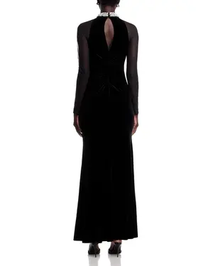 Eliza J Necklace Collar Illusion Sleeve Velvet Gown