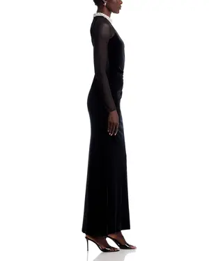 Eliza J Necklace Collar Illusion Sleeve Velvet Gown