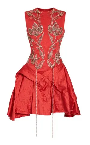 Erdem Embellished Textured Satin Mini Dress - Red