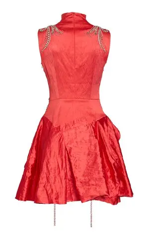 Erdem Embellished Textured Satin Mini Dress
