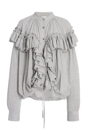 Dries Van Noten Hunver Ruffled Cotton-jersey Top - Grey