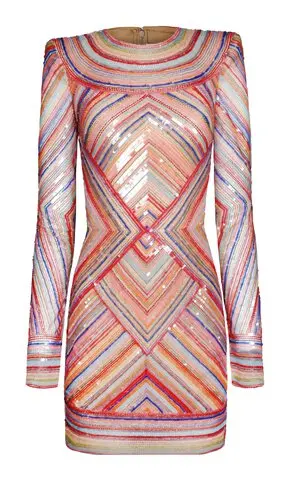 Naeem Khan Beaded Illusion Mini Dress
