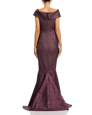 Rickie Freeman For Teri Jon Metallic Jacquard Ruffle Gown