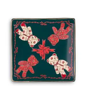 VERA BRADLEY Ceramic Square Tray In Beary Festive - Green