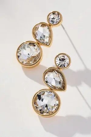 Anthropologie Triple Crystal Drop Earrings - Gold