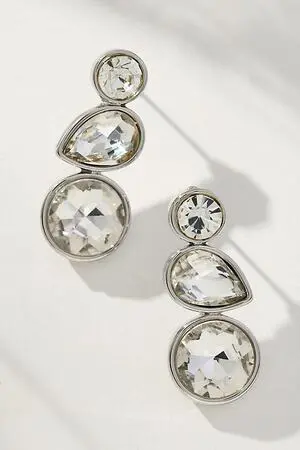 Anthropologie Triple Crystal Drop Earrings - Silver