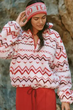 Beach Riot Leona Slopes Sherpa Quarter-zip Pullover - Egret Cheers! Fairisle