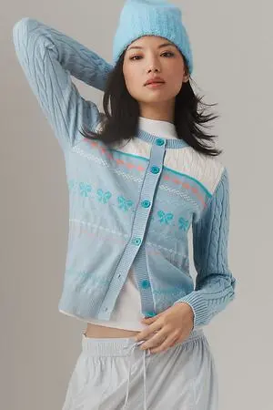 Beach Riot Ally Bow Crewneck Cardigan Sweater - Light Blue