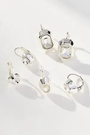 Maeve Bezeled Huggie Hoop Earring Set Of 3 - Silver