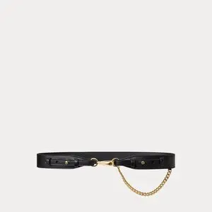 Ralph Lauren Chain-trim Leather Dog-clip Belt - Black