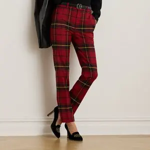Ralph Lauren Checked Plaid Wool-blend Cropped Pant - Red/black/yellow Multi