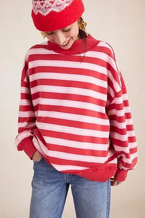 Free People Palm Springs Striped Pullover - Red Combo
