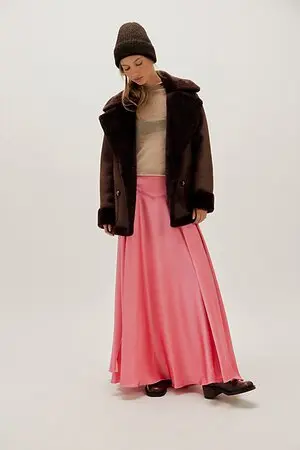 Brown Satin Maxi Skirts