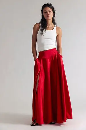 Free People Satin A-line Maxi Skirt - Salsa