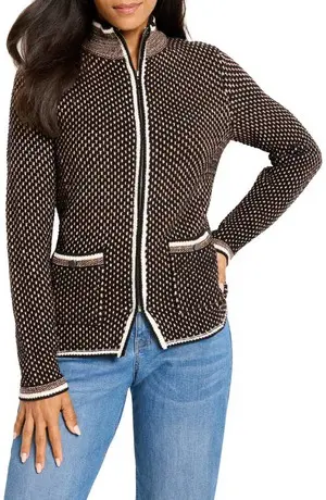 NIC+ZOE Brick Stitch Knit Zip Jacket - Neutral Multi