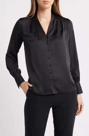 Anne Klein Pleated Button-up Shirt - Asphalt
