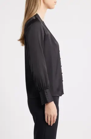 Anne Klein Pleated Button-up Shirt - Asphalt