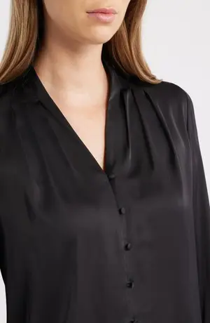 Anne Klein Pleated Button-up Shirt - Asphalt