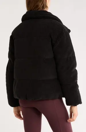 Zella Faux Shearling Cropped Puffer Jacket - Black