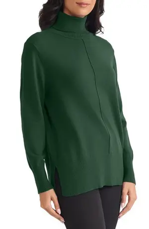 Jones New York Seam Front Bouclé Turtleneck Sweater - Forest Green