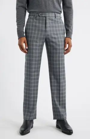 Zanella Devon Flat Front Plaid Wool Trousers
