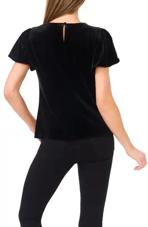 CECE DUPRAZ Puff Sleeve Stretch Velvet Top - Rich Black