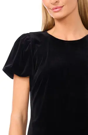 CECE DUPRAZ Puff Sleeve Stretch Velvet Top - Rich Black