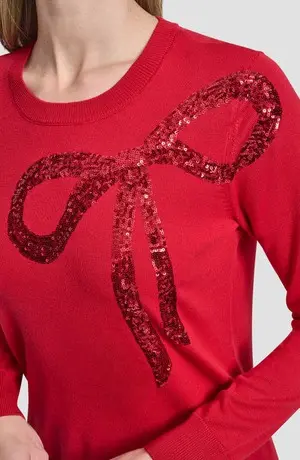 Dkny Sequin Bow Embellished Crewneck Sweater - City Crimson