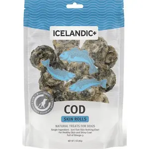 ICELANDIC+ Cod Skin Rolls Dog Treat 3oz Bag - Multicolored