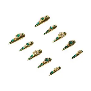 3H NAILS Emerald Empress Luxury Handmade Press On Nails - Gold